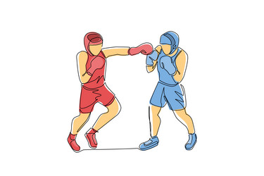Single continuous line drawing boxers fighting Vector Image