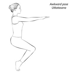 Silhouette of awkward pose utkatasana Royalty Free Vector