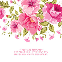 Ornate pink flower decoration with text label Vector Image