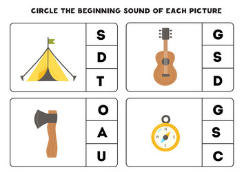 Worksheet for kids find the beginning sound Vector Image