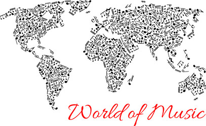 Musical instruments forming world map Royalty Free Vector