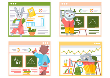 Animals in a classroom collection funny Royalty Free Vector