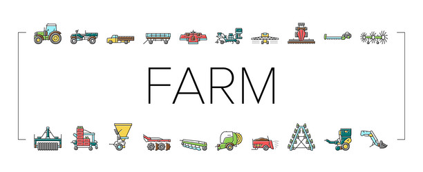 Farm equipment and transport icons set Royalty Free Vector