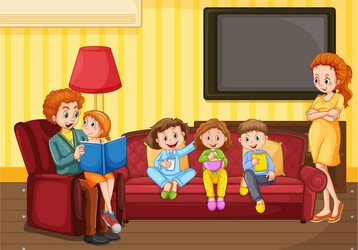 Scene with family having a good time at home Vector Image
