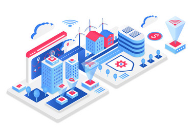 Isometric smart city iot technology Royalty Free Vector