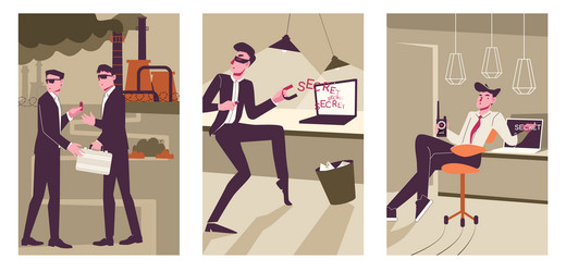 Flat industrial espionage compositions Royalty Free Vector
