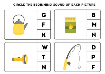 Worksheet for kids find beginning sound Royalty Free Vector