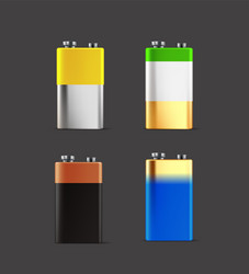 Different 9v batteries icons collection 3d Vector Image
