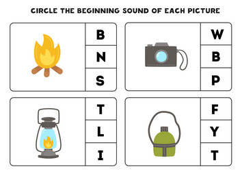 Worksheet for kids find beginning sound Royalty Free Vector