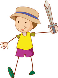 A doodle kid holding sword cartoon character Vector Image