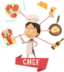 Chef juggling fresh organic ingredients cartoon Vector Image