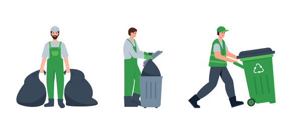 Man garbage collector collecting and sorting waste