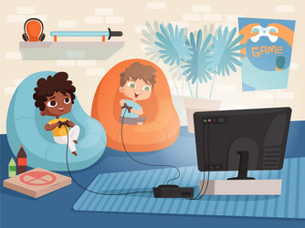 Cartoon retro room with video games Royalty Free Vector