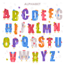 Birds alphabet bright colorful letters Royalty Free Vector