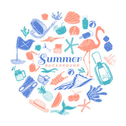 Tropical summer round frame design Royalty Free Vector Image