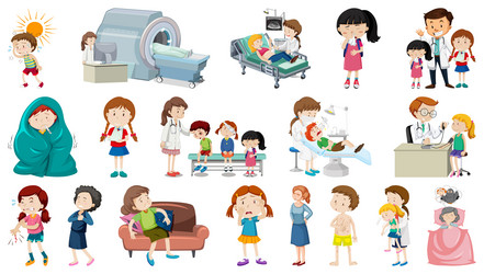 Set of sick people with different symptoms Vector Image