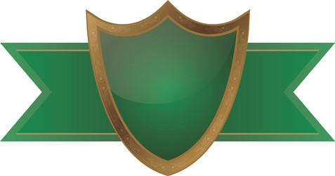 Golden shield emblem with ribbon frame Royalty Free Vector