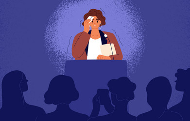 Young woman feeling fear and anxiety before stage Vector Image