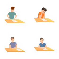 Passing exam icons set cartoon young Royalty Free Vector