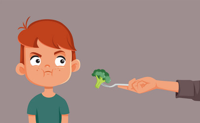Baby refusing to eat broccoli cartoon Royalty Free Vector