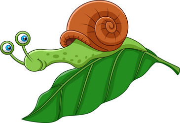 Cartoon funny snail eating a leaf Royalty Free Vector Image