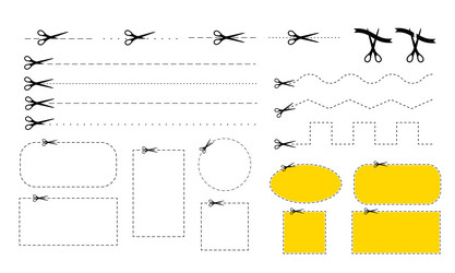 Scrissors cut dotted line mark different shape Vector Image