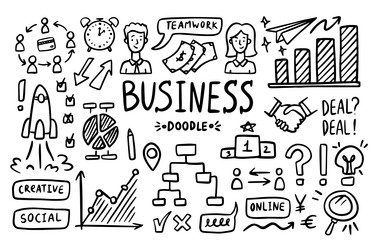 Business doodle set simple sketch outline Vector Image