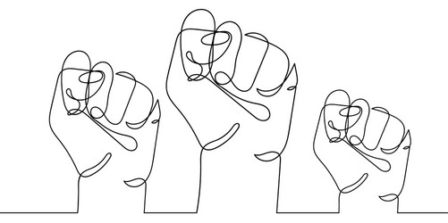 Three raised hands line icon solidarity unity Vector Image