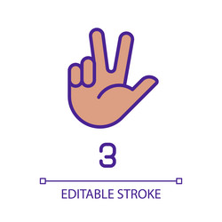 Signing digit three in asl pixel perfect rgb Vector Image