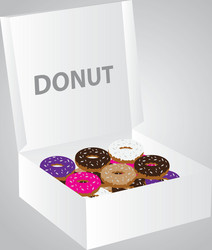 Donut open cardboard box top view realistic Vector Image