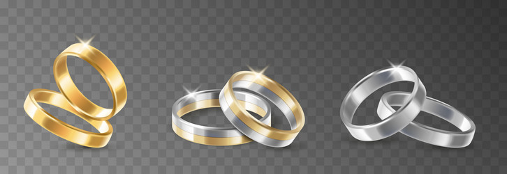 Golden and silver wedding rings decorated with Vector Image