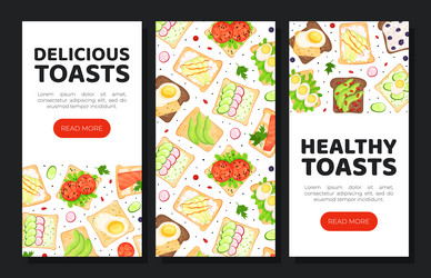Healthy toasts mobile app templates set breakfast Vector Image