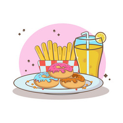 Flat design fast food in line art Royalty Free Vector Image