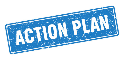 Square grunge blue action plan stamp Royalty Free Vector