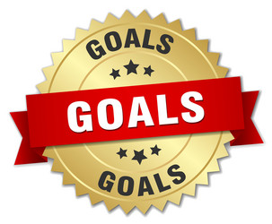 Goal 3d gold badge with red ribbon Royalty Free Vector Image