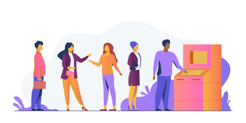 People waiting in queue for bank machine Vector Image