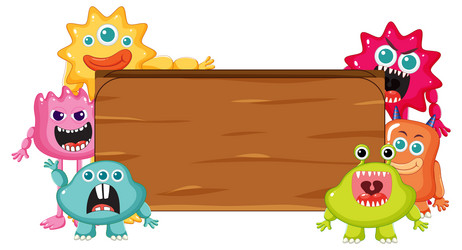 Cute monsters in a space-themed frame Royalty Free Vector