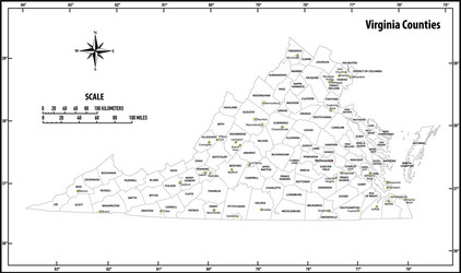 Virginia va state border usa map outline Vector Image