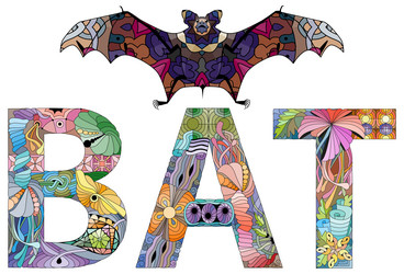Word bat with silhouette of a flying Royalty Free Vector