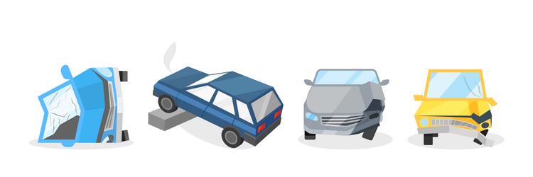 Car crash and accident on road set Royalty Free Vector Image