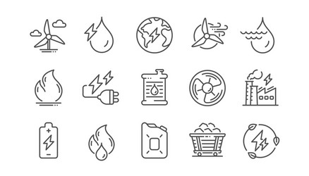 Energy types icons coal trolley and hydroelectric Vector Image