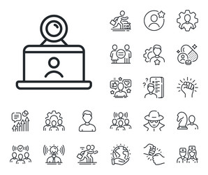 Video conference line icon online training sign Vector Image