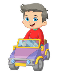 Cartoon little boy driving racing car Royalty Free Vector