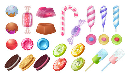 Colorful glossy candies set sweets of different Vector Image