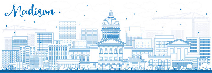 Outline madison skyline with blue buildings Vector Image