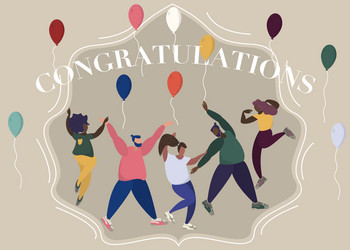 Congratulations postcard people jumping Royalty Free Vector