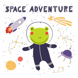 Cute frog astronaut baby animal in space helmet Vector Image