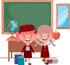 Student girls with school supplies Royalty Free Vector Image