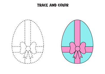 Trace and color cute easter rabbit worksheet Vector Image