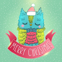 Merry christmas greeting background with an owl Vector Image